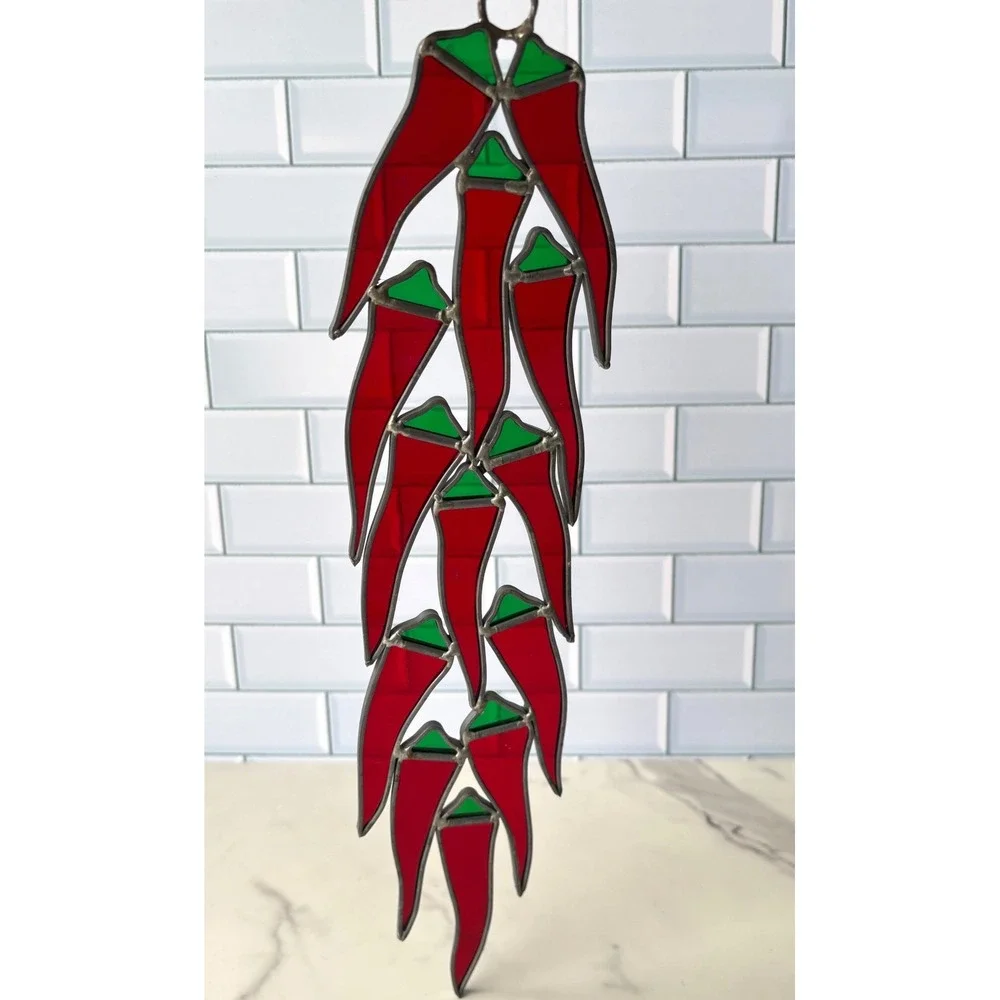 Accents | Stained Glass Red Chili Pepper Ristra Suncatcher Window ...